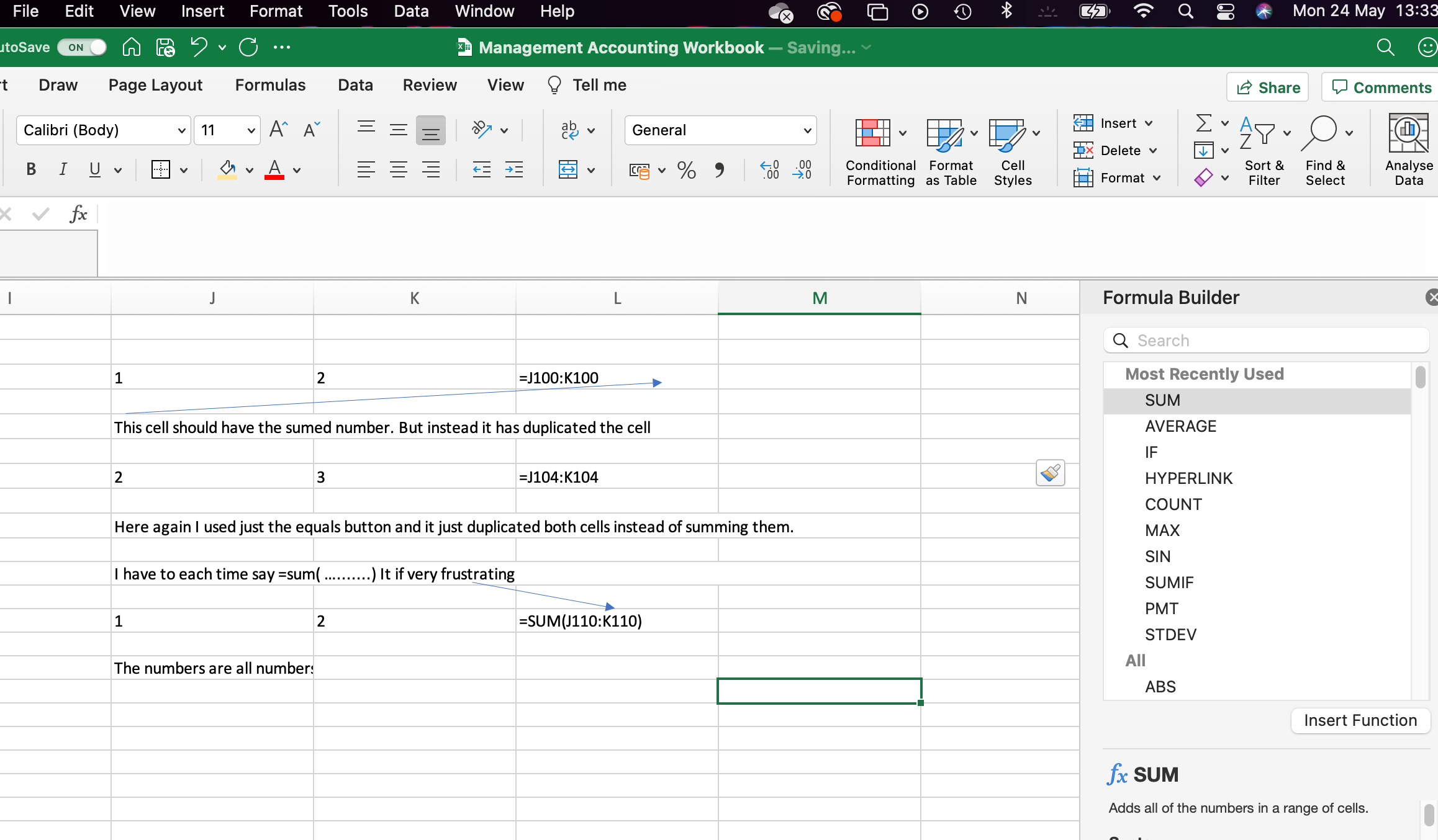 Error With Equals Function Creates A Spill Instead Of Summing All The Numbers Microsoft
