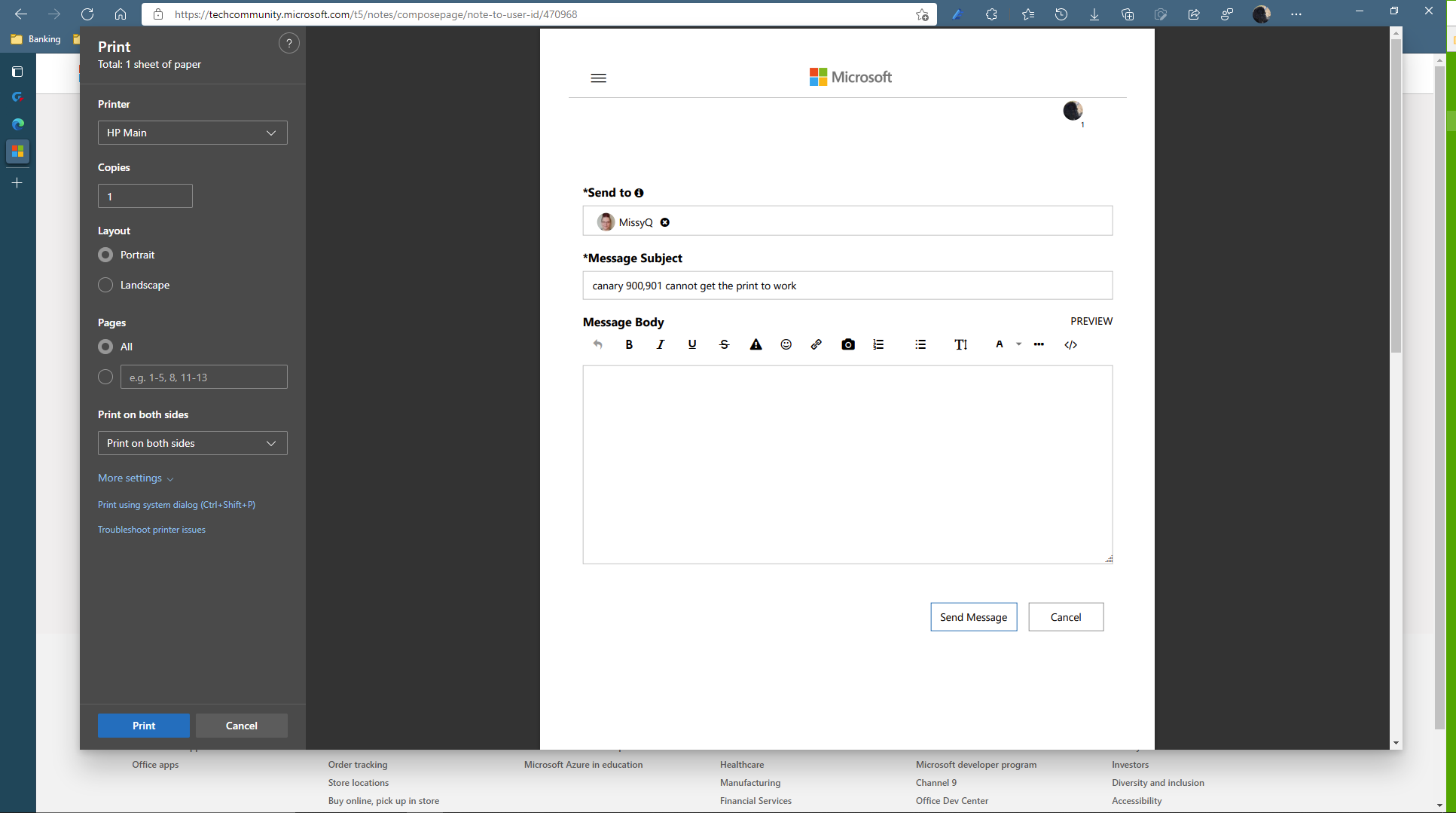 Cannot print and web pages in Canary edge 900,901 | Microsoft Community Hub