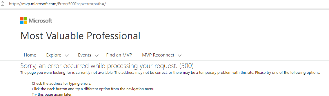 Error on the link to the MVP Nomination form for filling in community ...