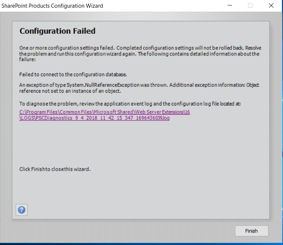 （Please help!!) SharePoint 2016 Products Configuration Wizard Installation Error | Microsoft ...