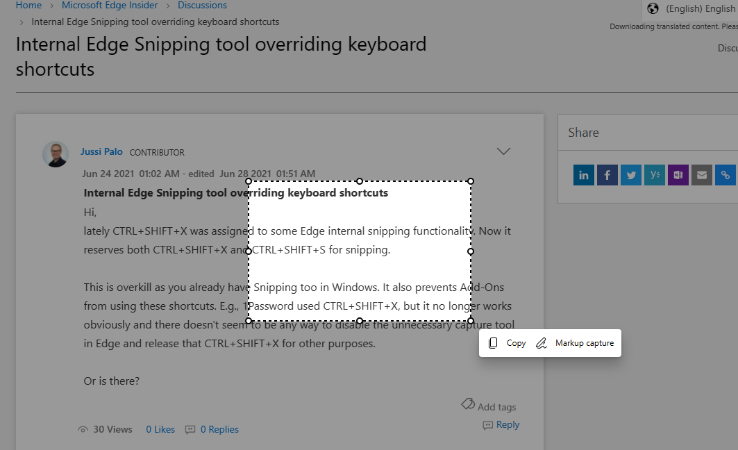 Internal Edge Snipping tool overriding keyboard shortcuts | Microsoft ...