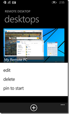 Microsoft Remote Desktop Preview V8.1.1 app for Windows Phone 8.1 ...