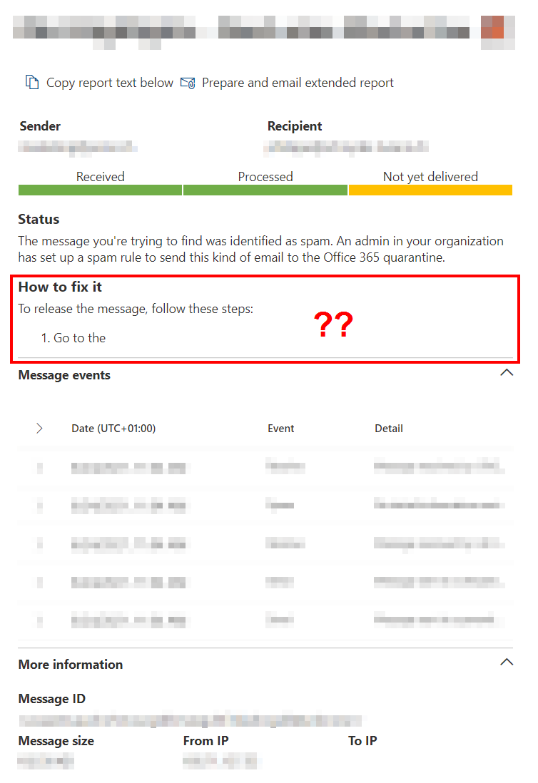 Message trace: Quarantined message: Missing instructions | Microsoft Community Hub
