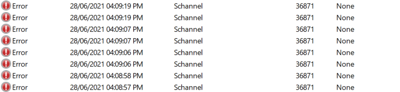 Event ID 36871 error keeps logging in a repeating pattern | Microsoft Community Hub