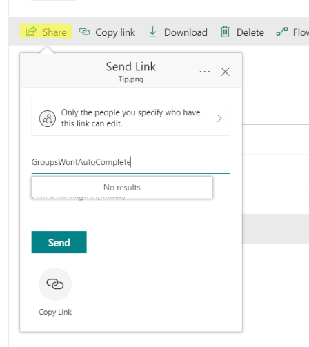 SharePoint Online share feature won't auto-complete Groups | Microsoft ...