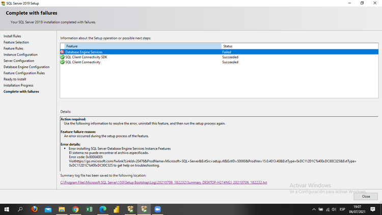 SQL Server 2019 Installation Error - An error occurred for a dependency of the feature ...