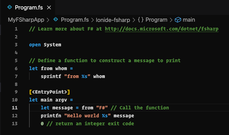 Write your first code in F#