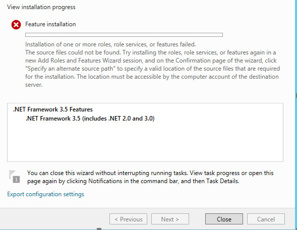 Attempting to Install .NET Framework 3.5 on Windows Server 2012 R2 ...