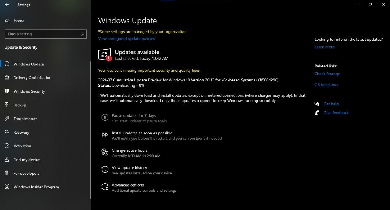 Windows Update error (Your device is missing important security and ...