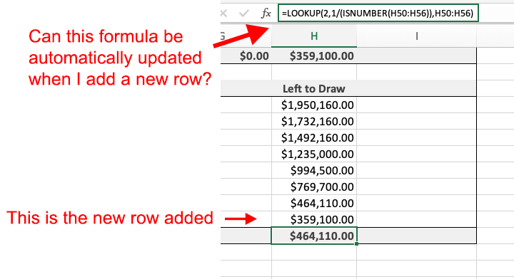 Automatically update LOOKUP formula when inserting additional row | Microsoft Community Hub