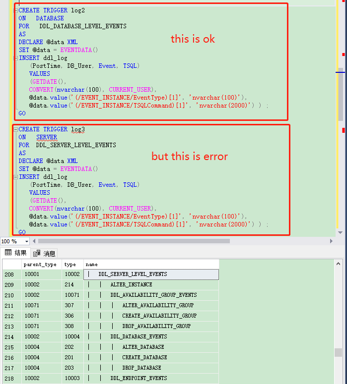 Cannot Create Trigger On Database For Ddl Server Level Events