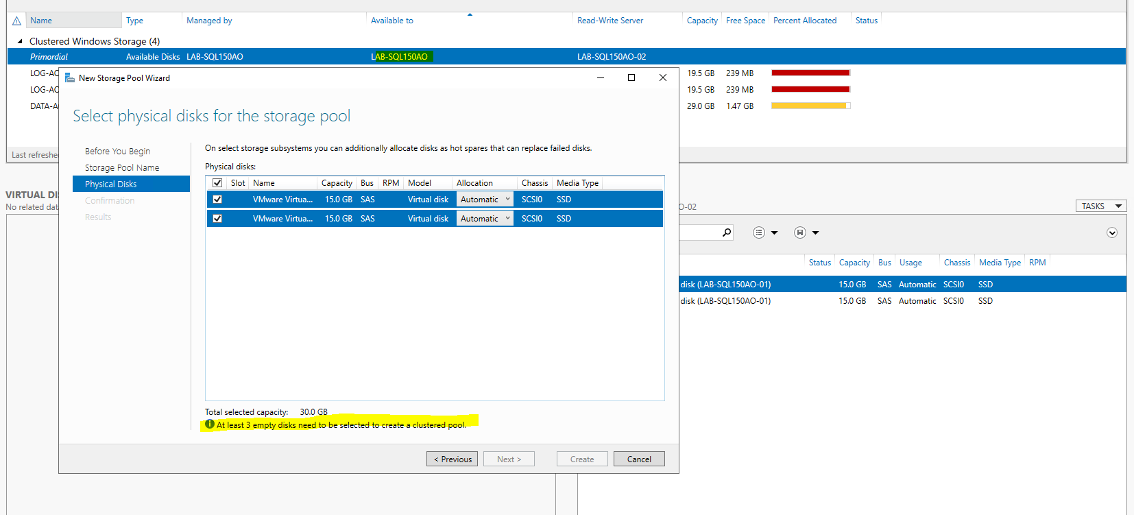 Storage Pools on windows failover cluster : pool assignment cluster ...