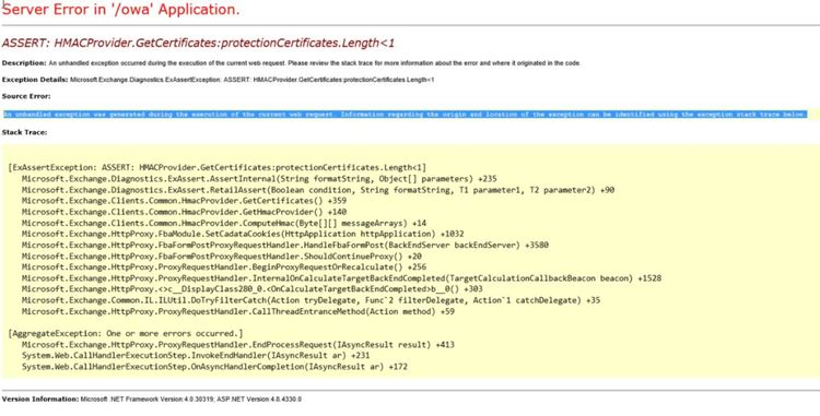 Exchange Server error in '/owa' application | Microsoft Community Hub