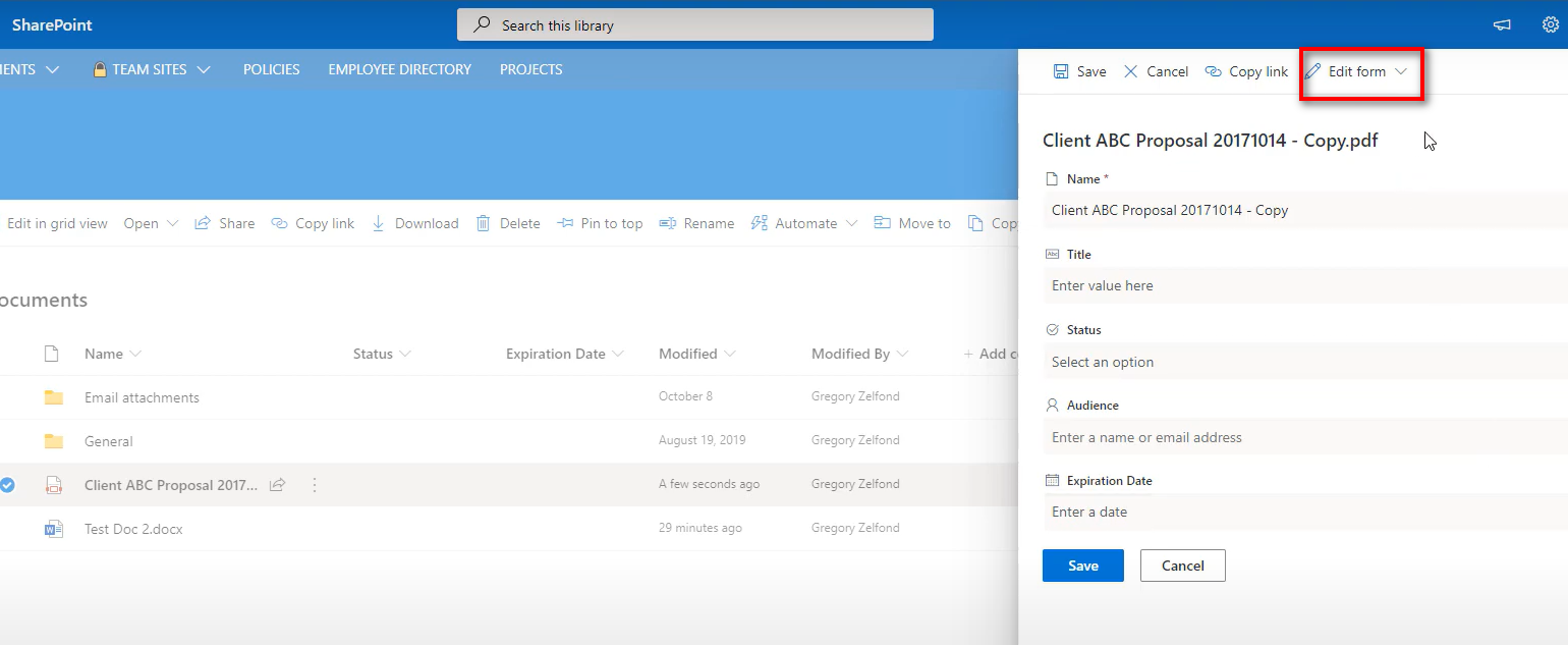 Edit Form option does not appear on the Information Pane in SharePoint ...