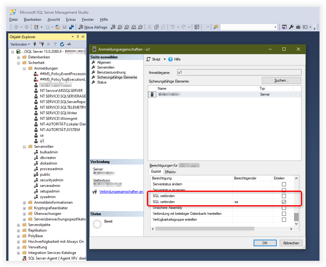 Database Permission CONNECT listed twice in SSMS | Microsoft Community Hub