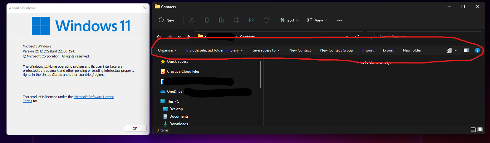 Windows 11 File Explorer - User Profile Contacts directory | Microsoft ...