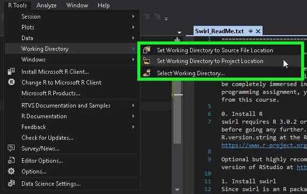 R Tools for Visual Studio - Set Working Directory from R Tools Menu ...