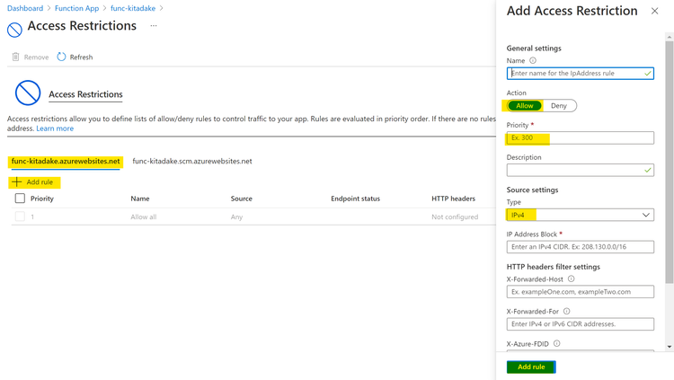 Accept only traffic from a front-end service (API Management, Functions ...