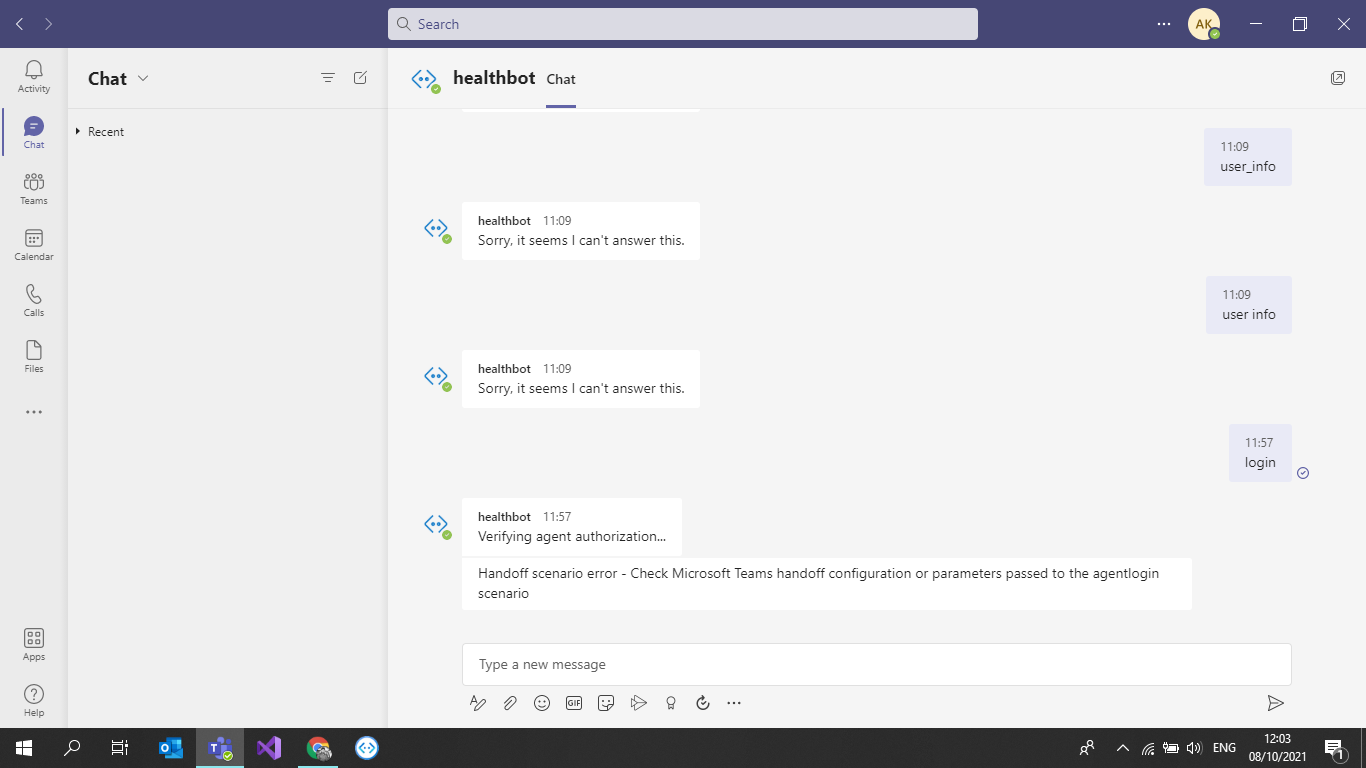 Unable to handoff user to live agent from Microsoft Health Bot Service to Microsoft Teams ...