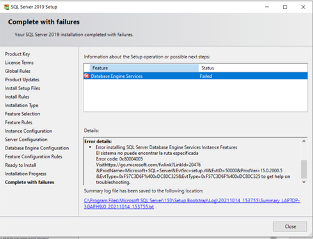 SQL Server 2019 Installation Error - An error occurred for a dependency of the feature ...
