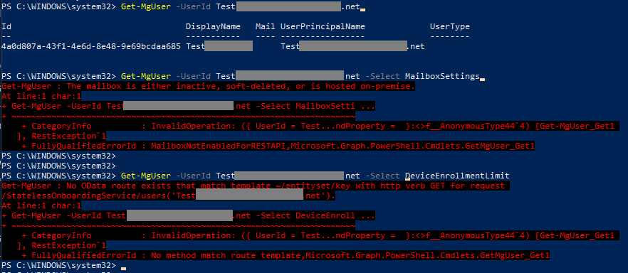 Getting MailboxSettings, DeviceEnrollmentLimit properties with Get-MgUser throws an error ...
