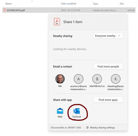 Add Outlook to Share > Share with app in the Windows 11 context menu ...