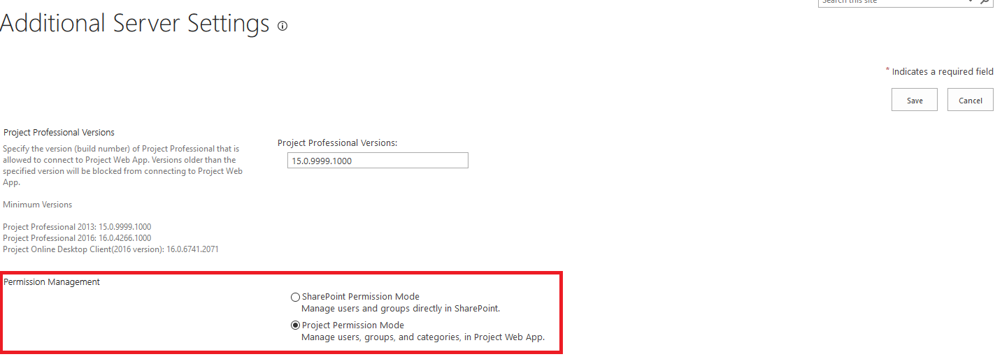 Set Project Permission Mode directly via "Additional Server Settings" | Microsoft Community Hub