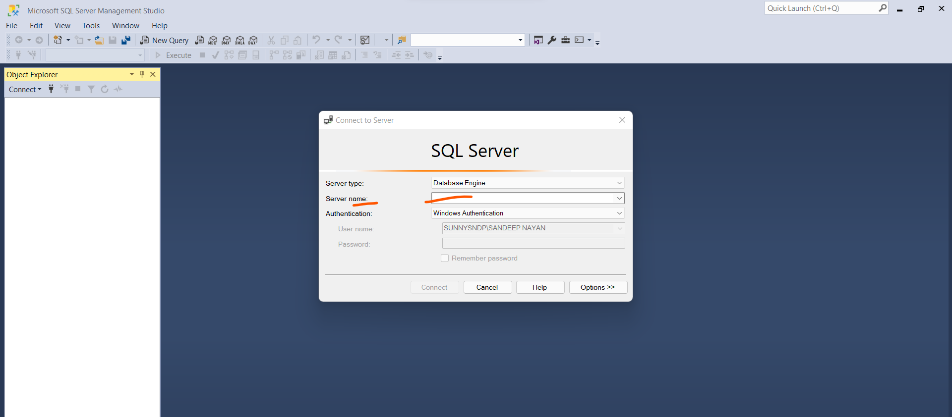 New user on Microsoft SQL server management studio 18, unable to connect server. request to ...