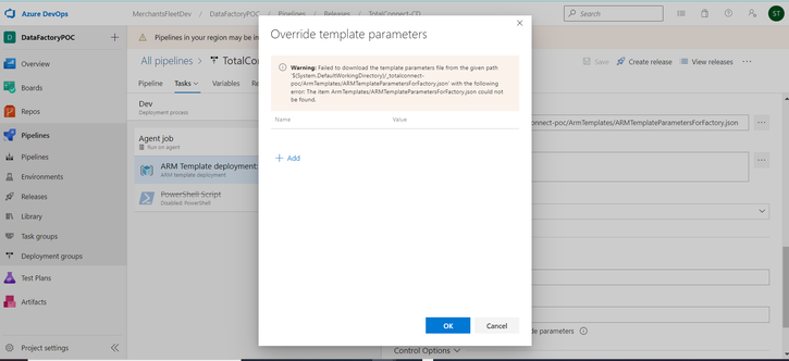 Arm Template Parameters Not Recognised By Devops Task In Override Parameters Dialog For Adf Cd
