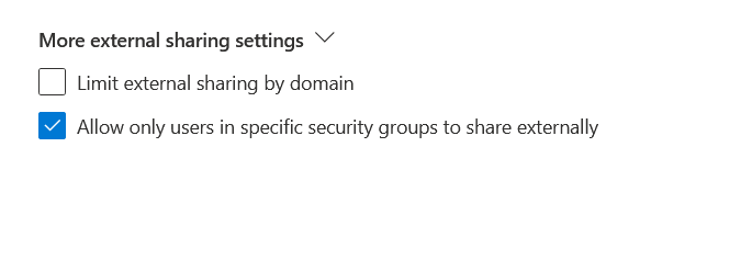 External Sharing setting per site collection; By doamin + By Security ...