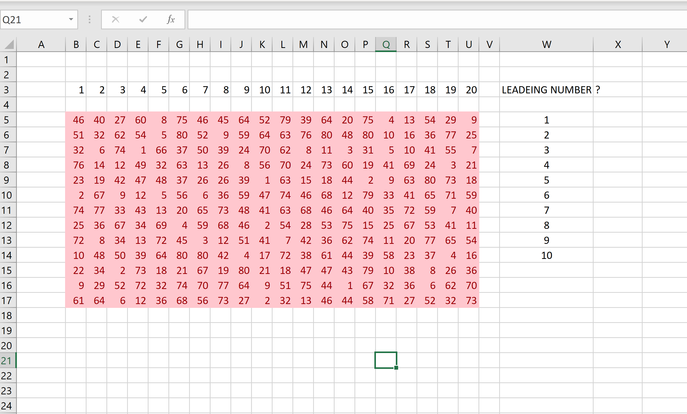 formula for list top ten occurring numbers in a complete spreadsheet ...