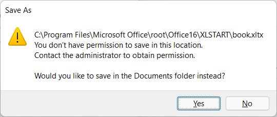 Getting this error while saving a template in XLStart | Microsoft Community Hub
