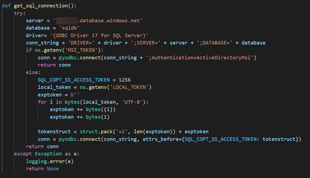 How to connect Azure SQL database from Python Function App using managed identity or access ...