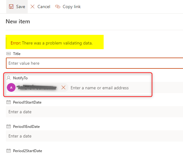 There was a problem validating data | Microsoft Community Hub
