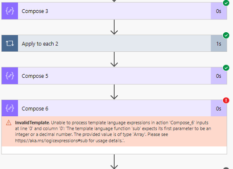 InvalidTemplate. The template language function 'sub' expects its first parameter to be an ...