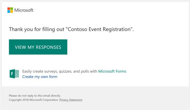 Email confirmation receipt is available in Microsoft Forms