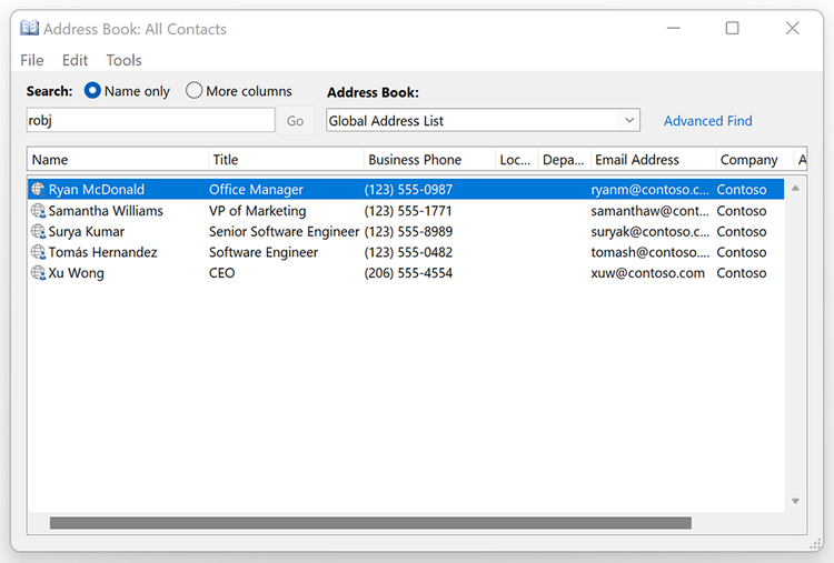 Improved search experience in the Outlook Address Book | Microsoft ...