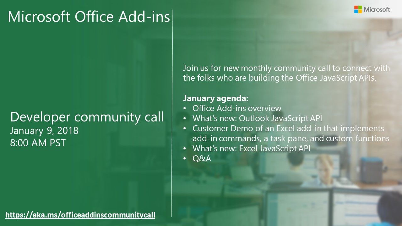Office Add-ins developer community call, January 9th at 8:00am PST ...