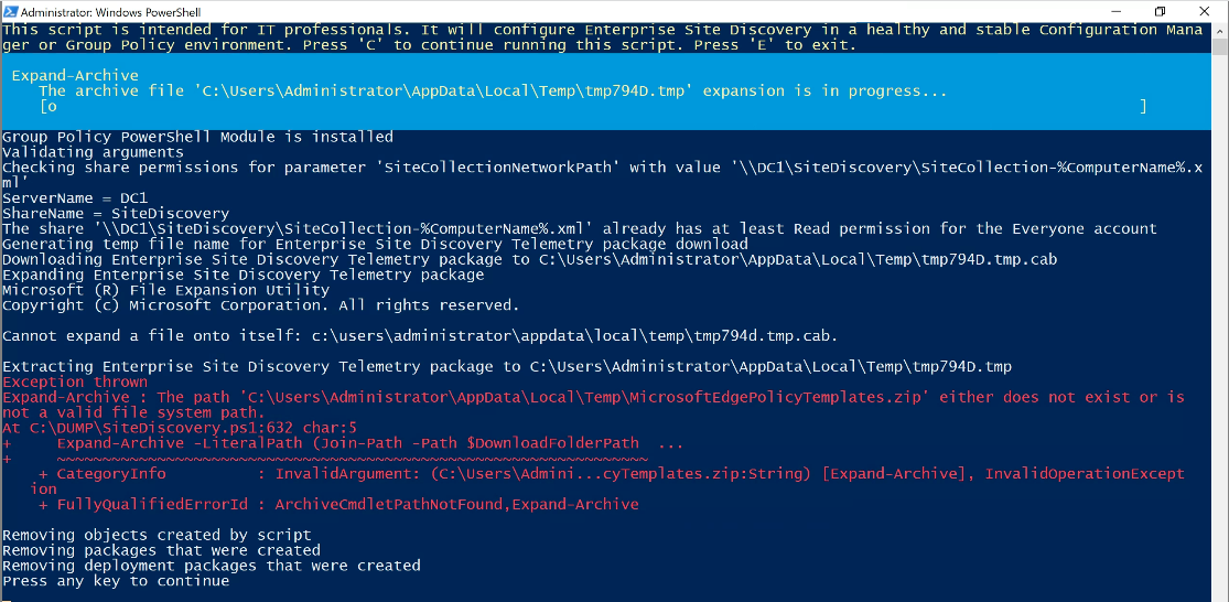 Enterprise Site Discovery Script not working on DC | Microsoft ...