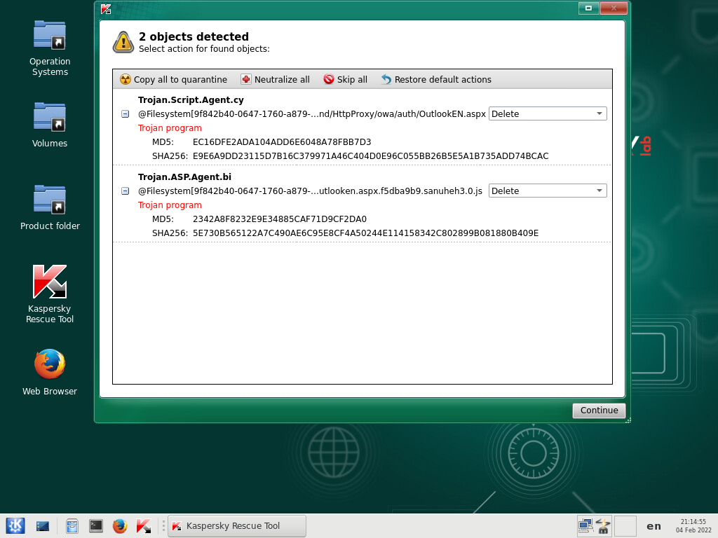 Exchange 2016 scan with Karspersky krd.iso find "Trojan Program ...