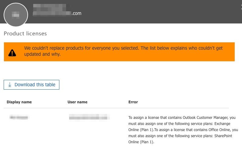 Error Licensing a User - Exchange Online and Outlook Customer Manager ...
