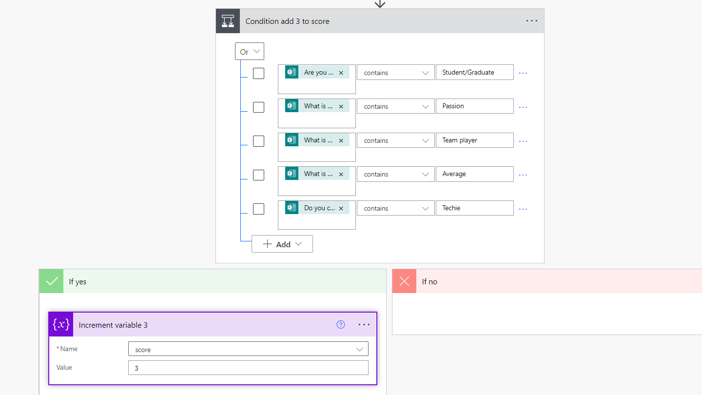 Increment score based on responses using Power Automate | Microsoft Community Hub
