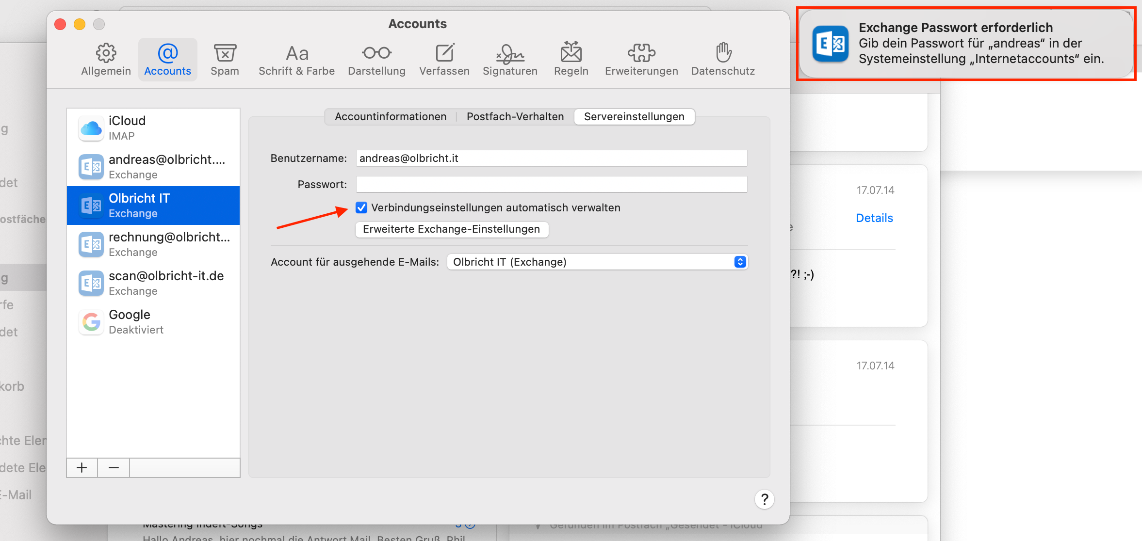 Exchange password required message on every start | Microsoft Community Hub