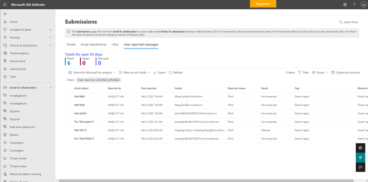 Streamlining the submissions experience in Microsoft Defender for ...