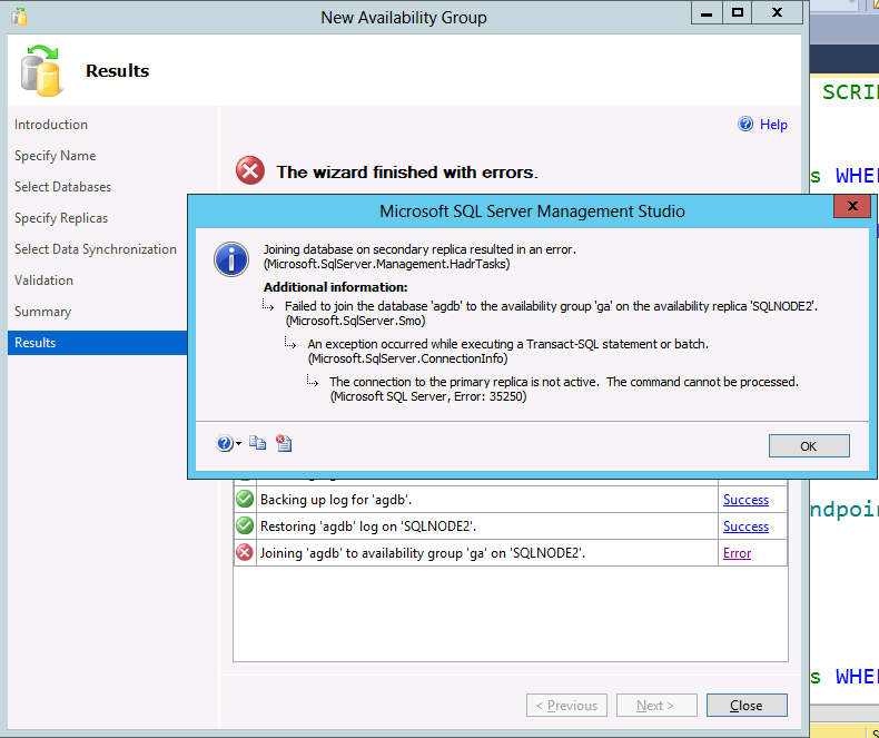 Create Availability Group Fails With Error 35250 'Failed to join the ...