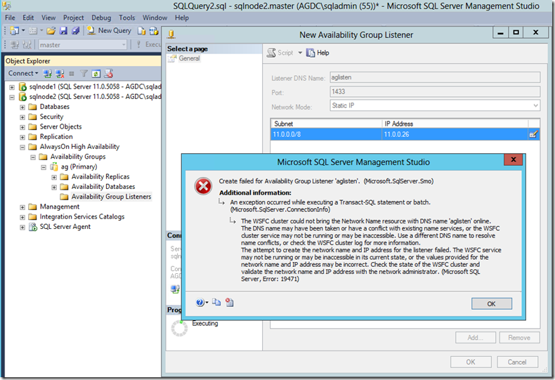 AlwaysOn Availability Group Listener Cannot be Created or Failed Over on Node if 'Primary DNS ...