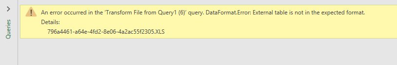 Power Query Dataformaterror External Table Not In Expected Format Microsoft Community Hub