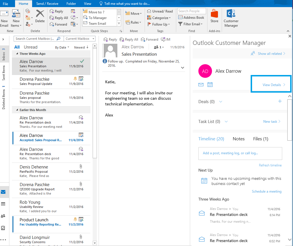 Managing companies with Outlook Customer Manager