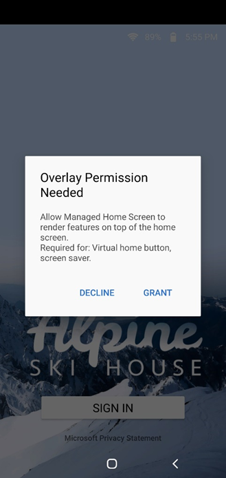 Granting overlay permissions to Managed Home Screen for Android Enterprise dedicated devices ...