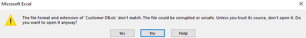 In Excel: "The file format and Extension don’t match”. | Microsoft ...